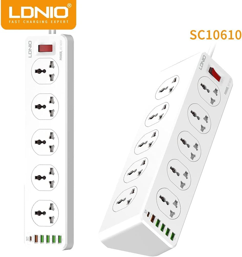 LDNIO Power Strip 10 Port + 1PD + 1QC + 4USB Universal Socket SC10610